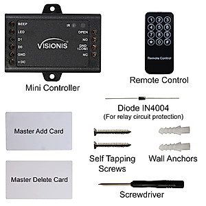 Visionis VIS-3002 Access Control Indoor Only Digital Touch Keypad + Reader Standalone with Mini Controller, Wiegand 26, Standard Design, No Software, EM Cards, 1000 Users
