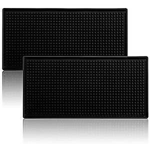 Tebery 2 Pack Rubber Bar Mats,12" x 6" Black Bar Service Spill Mat Drying Mat