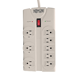 Tripp Lite 8 Outlet Surge Protector Power Strip, 8ft Cord Right Angle Plug, LIFETIME INSURANCE & $75K INSURANCE (TLP808) light gray