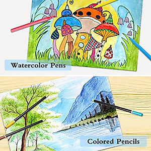 POPYOLA Art Supplies 94 Piece Wooden Paint Set for Painting, Sketching, Coloring Creative Portable Art Kit with Colored Pencils, Oil Pastels, Watercolor Cakes Art Set for Teens, Adults (Brown)