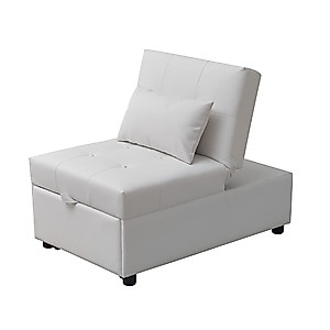 Kings Brand Furniture - Multi-Function Ottoman, Sofa Bed Sleeper, Convertible Chair, White