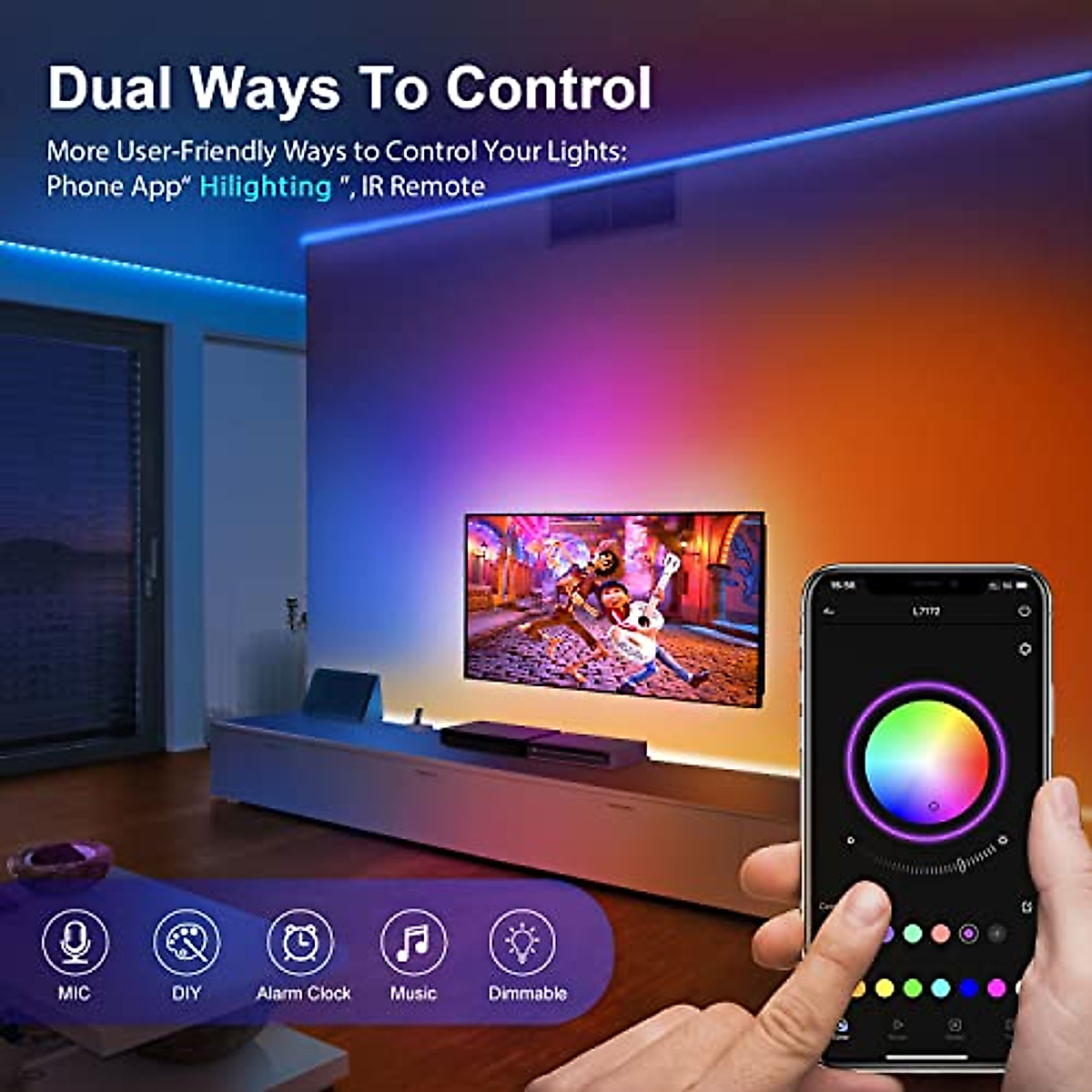 Nexillumi 100ft LED Strip Lights with IR Remote Ultra-Long LED Lights for Bedroom, Dorm, Room Decor App Control Music Sync LED Lights (100Ft APP+ Remote+ Mic Control)