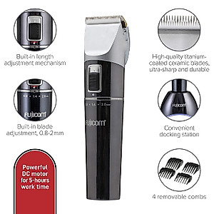 Fujicom Hair Clippers for Men Professional Trimmer Clippers Cordless Rechargeable with 2 Speed Hair cutting Kit Low Noise with Adjustable Ceramic Blade Lithium Battery and 4 Comb Dock station
