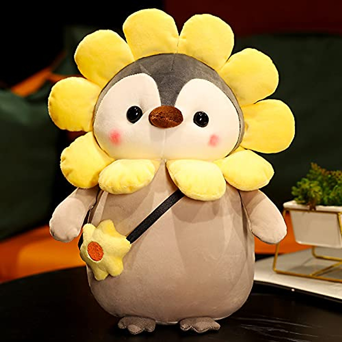 Seyomi Cute Penguin Flower Plush Stuffed Animal Penguin Plushies with Yellow Flower Outfit Gifts, 9.8 inches