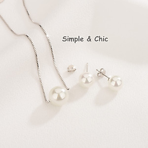 Pearl Necklace and Earring Set Silver,Pearl Jewelry Set for Women Simple,Single Pearl Set Jewelry for Women,Brial Pearl Necklaces Bridesmaid Jewelry Sets for Wedding/Prom Gifts