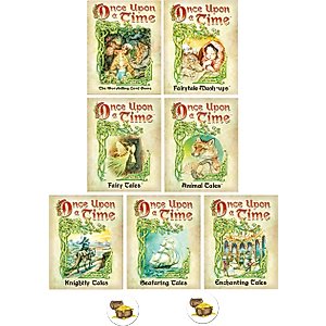 Once Upon A Time Card Game Bundle with Base Game and Six Expansions Plus 2 Treasure Chest Buttons