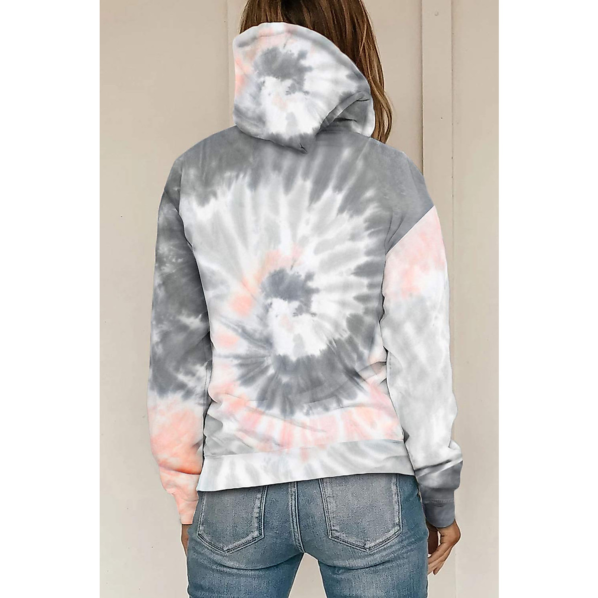 HVEPUO Kangaroo Pocket Hoodie Cute Sweatshirts For Teen Girls Light Grey Hoodie Tie Dye Sweater Plus Size Hoodies Womens Fashion Tops Gray M