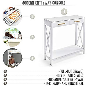 Prosumer's Choice White 2-Tier 2-Drawer Compact Sofa and Console Table, Elegant Entryway, Hallway,Foyer, Accent Side Table for Living Room, Office, Corridor