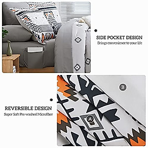 CASAAGUSTO Queen Comforter Set, 8 Pieces Gray Orange Boho Comforter Set, Microfiber Cozy Bohomian Bedding Set with Decor Pillow, Lightweight Breathable for All Seasons