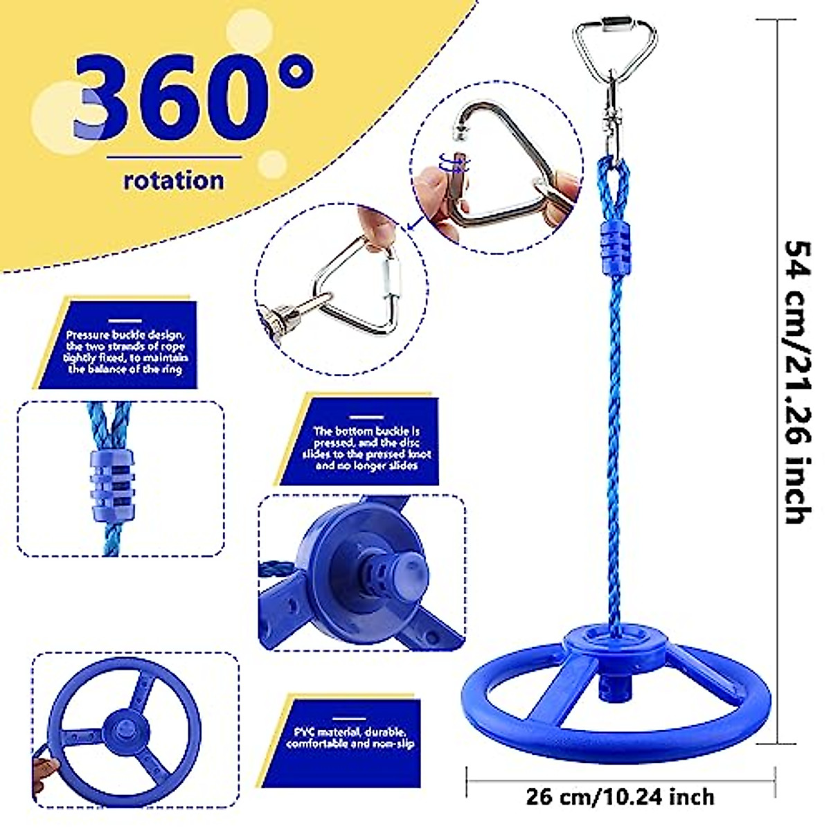 Rcanedny 4 Pack Ninja Wheel Swing Spinning Steering Wheel Swings Playset Accessories for Kids Adult Outdoor Playground Swingset Backyard Gym Obstacle Course