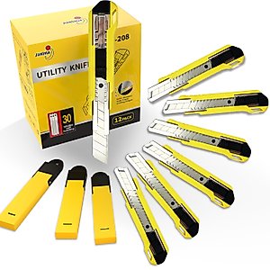 JIANGHUA 12-Pack Utility Knife, Box Cutter Retractable Razor Knife with 30PCS Extra Snap Off Blades, 18mm Wide Sharp Blade Cutter for Office, Home, Arts Crafts, Hobby