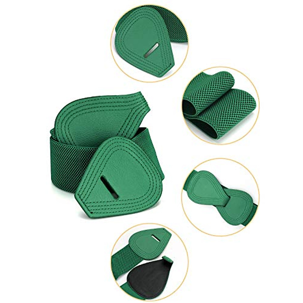 Allegra K Interlock Buckle 8-shaped Faux Leather Elastic Belt Cinch Waistband for Lady Fit Waist Girth:25"/63.5cm-37"/94cm Green