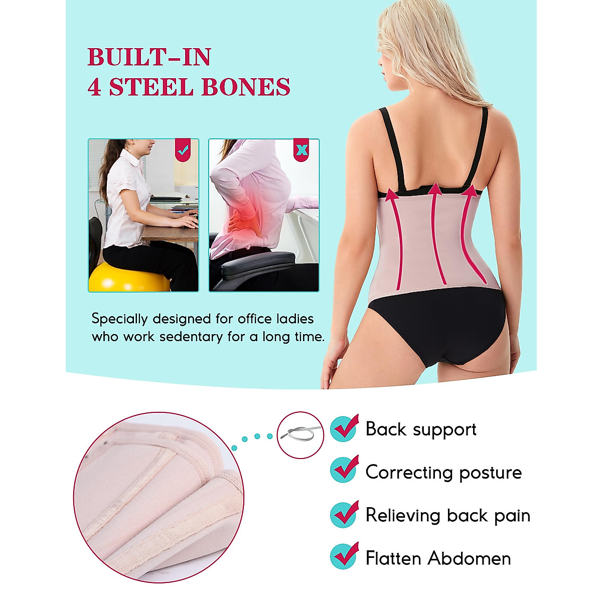 LODAY Waist Trainer Corset for Women Tummy Control Sport Workout Body Shaper Beige (XS, Beige(Zip and Hooks))