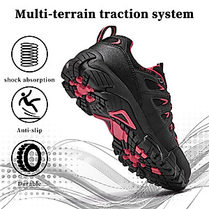 SHULOOK Hiking Shoes Women | Waterproof Shoes for Women | Comfortable & Light-Weight & Non-Slip | Women's Hiking Shoes Walking Trekking Camping Tennis Sport Sneakers black red 9