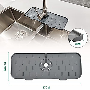 YIIAMOAHC Kitchen Sink Splash Guard, Silicone Faucet Handle Drip Catcher Tray, Faucet Splash Catcher, Silicone Deflector Under The Faucet, Keep Kitchen and Bathroom Sinks Dry（Grey)