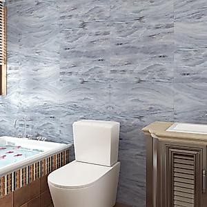 Livelynine 12-Pack 24X12" Blue Marble Vinyl Flooring Peel and Stick Floor Tile Stickers Waterproof Bathroom Floor Tiles Self Adhesive Peel and Stick Flooring Kitchen Renter Friendly Tiles for Floor