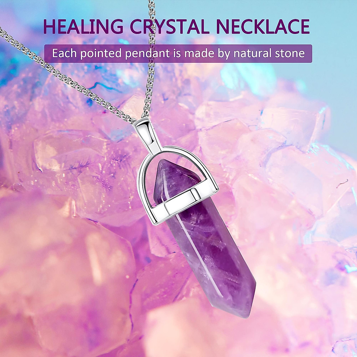 Paffartt 8Pcs Crystal Necklace for Women Men Healing Energy Crystal Pendant Gemstones Necklace Red Agate Amethyst Carnelian Crystal Necklaces Natural Quartz Jewelry