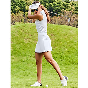 ADOME Women Active Athletic Skort Golf Skirt Lightweight Running Tennis Golf Workout Skirt with Pockets White