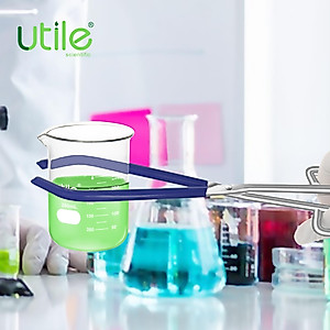 Utile Lab Beaker Tongs, Made of Mild Steel, with Chrome Plated Surface and Blue PVC Overmolding Cover, Laboratory Clamps for 50ML-2000ML Beakers, 4030.0903.1