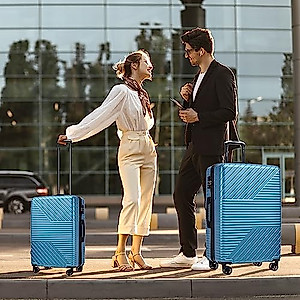 Merax Luggage Sets 3 Piece Suitcases Set ABS Expandable 8 Wheels Spinner Suitcase, TSA Lock Travel Luggage For Man And Women (Blue)