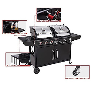 Royal Gourmet ZH3002N 3-Burner 25,500-BTU Dual Fuel Gas and Charcoal Grill Combo, Cabinet Style, Black
