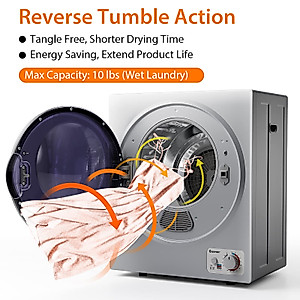 COSTWAY GT-10222US-SL-FPCY, 110V Electric Portable Clothes Stainless Steel Tub, Panel Downside Easy Control for 4 Automatic Drying Mode Compact Laundry Dryer, Silver