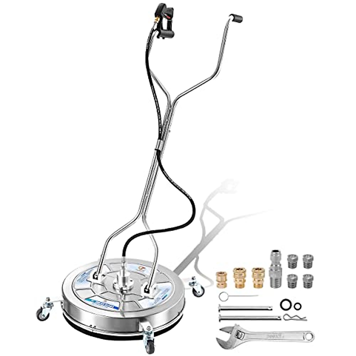 FIXFANS 24" Pressure Washer Surface Cleaner with 4 Wheels, Dual Handle, Stainless Steel Power Wash Surface Washer Attachment, 4500 PSI Pressure Washer Accessory for Driveway Sidewalk Patio Cleaning
