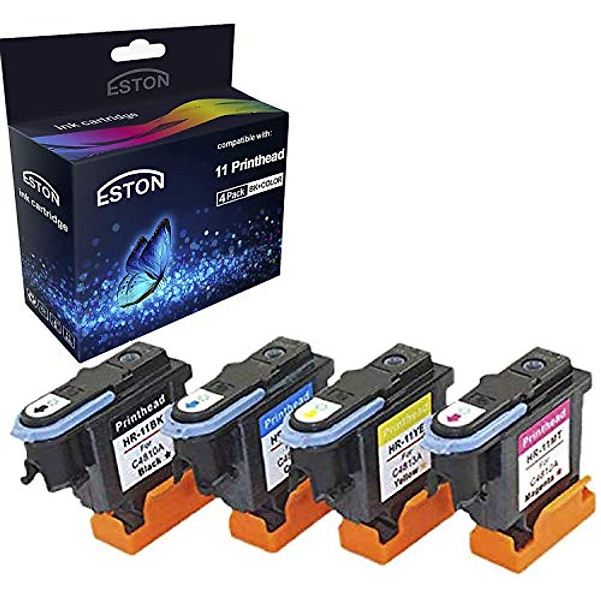 ESTON Remanufactured Print Head Replacement for HP 11 Printhead for HP Designjet 70 90 100 110 500 510 500ps 800ps 9110 K850 (Black Cyan Magenta Yellow) 4 Pack