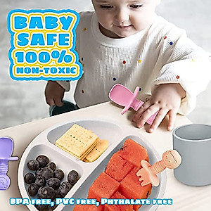 JIFTOK 8 Pcs Silicone Baby Feeding Set, 2 Pcs Silicone Divided Suction Plates, 2 Pcs Cups with 2 Spoon 2 Forks for Baby Led Weaning Supplies, BPA Free Toddler Eating Utensils 6-12 months(Grey & Beige)