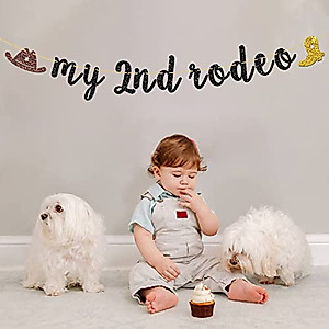 INNORU My 2nd Rodeo Banner, Mexican Theme 2nd Birthday Party Decorations, West Cowboy Cowgirl Two Birthday Party Decorations Black Glitter