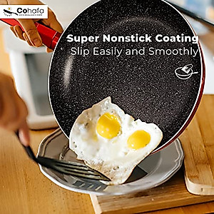 6 Pcs Pots and Pans Sets, Nonstick Cookware Set, Induction Pan Set, Chemical-Free Kitchen Sets, Stone-Derived Coating, Saucepan, Stock Pot, Frying Pan, Red