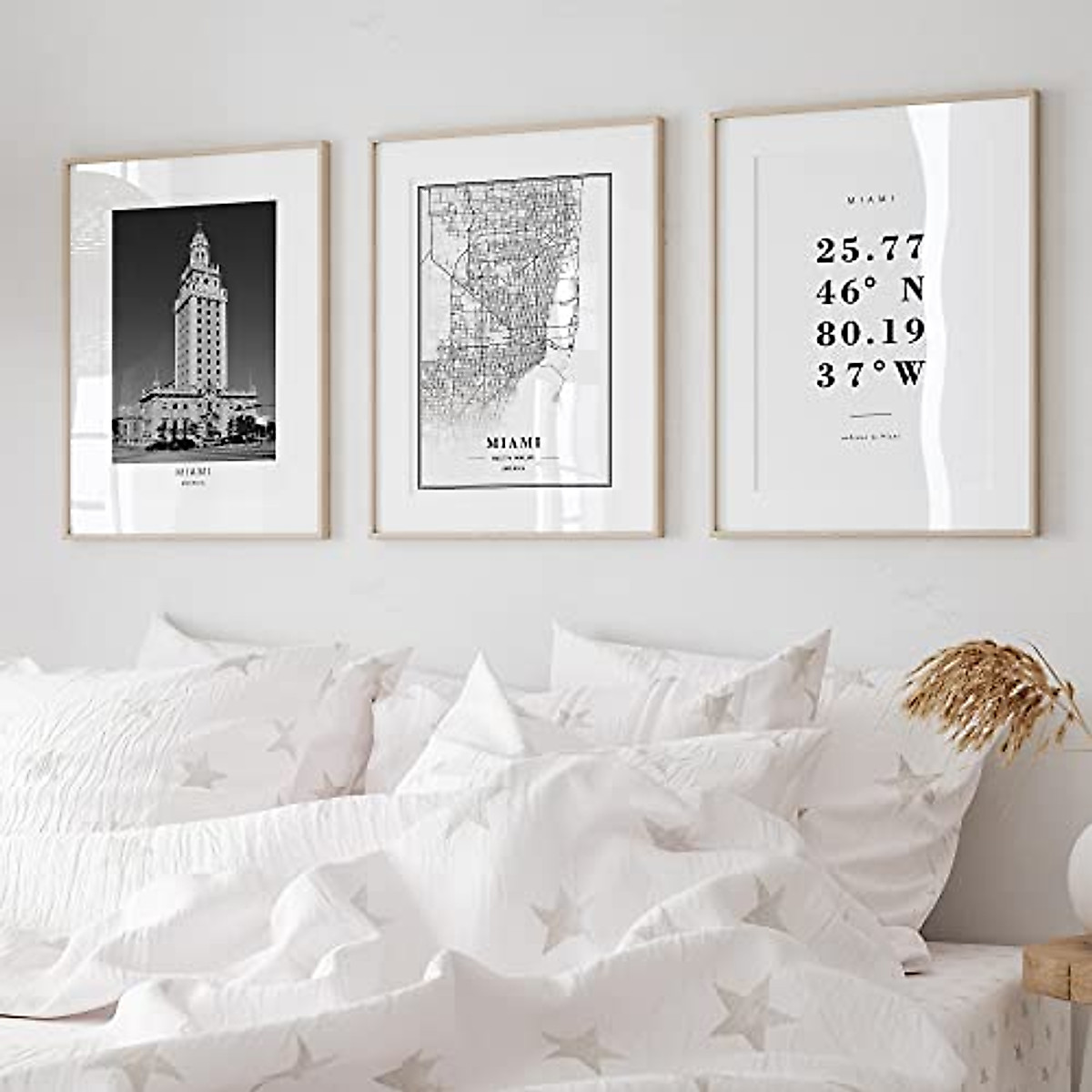 Dear Mapper Miami United States View Abstract Road Modern Map Art Minimalist Painting Black and White Canvas Line Art Print Poster Art Print Poster Home Decor (Set of 3 Unframed) (16x24inch)