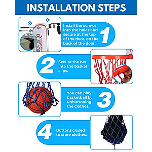 CT SPORTS Basketball Laundry Hamper for Kids - Slam Dunk Fun! Over The Door 2 In 1 Hanging Basketball Hoop Basketball Hamper Gift for Boys & Girls - Keeps Clothes Off the Floor & Encourages Tidiness