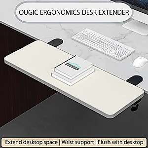 OUGIC Ergonomics Desk Extender Tray (Clearly White, 21.65"x9.5"), Punch-Free Clamp on Foldable Keyboard Drawer Tray, Table Mount Armrest Shelf, Computer Elbow Arm Support