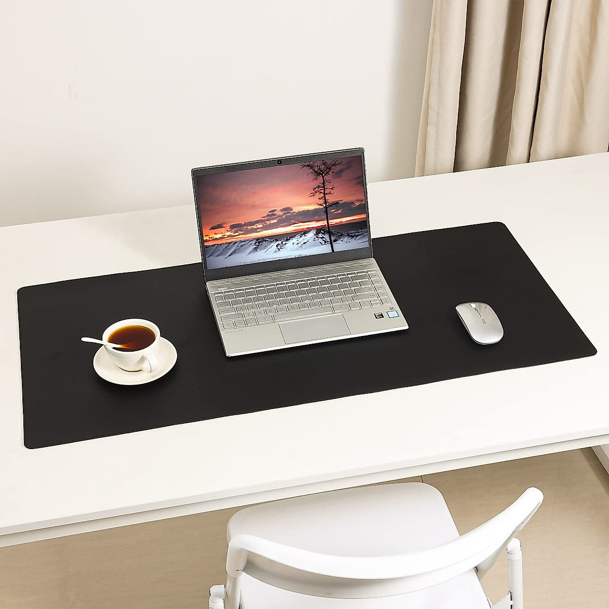 Leather Desk Pad,Wolaile 36x17 inch Large Mouse Pad,Waterproof Non-Slip Writing Desk Blotter,Computer Mat Desktop Protector for Office Home,Black