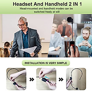 XIAOKOA Wireless Microphone Headset, UHF Head Mic Speaker System, Professional Voice Amplifier Headset Microphones, with LED Digital Display, for Teaching Fitness Instructor Tour Guide