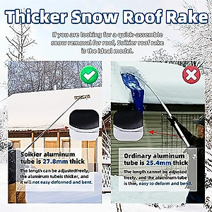 Soikier Thicken Snow Rake for House Roof with Wheels, 4.79" - 19.98" Extendable Aluminum Snow Roof Rake for Snow Removal, Anti-Slip Roof Rake Snow Removal Tool with 26" Blade & 5-Section Tubes