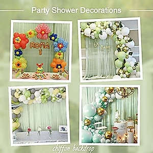 Sage Green Backdrop Curtains for Parties, 10ft x 7ft Wrinkle-Free Sheer Chiffon Fabric Party Curtain Drapes for Wedding Birthday Party