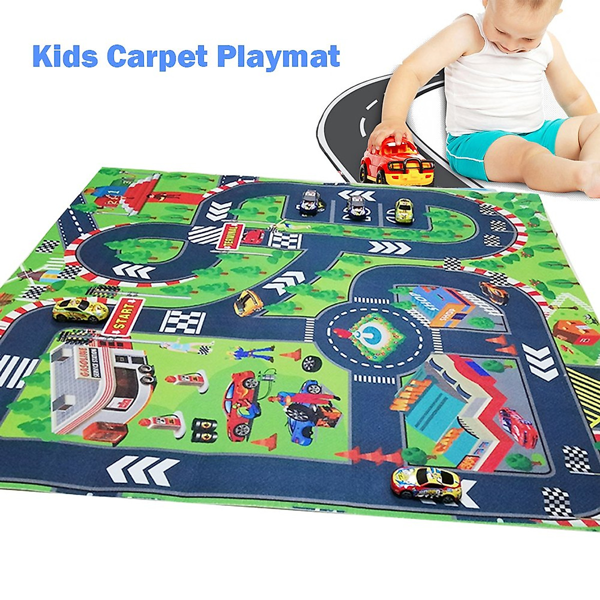 Road Playmat Toy,Kids Carpet Playmat,Great for Playing with Cars and Toys,Children Educational Road Traffic Play Mat- Learn and Have Fun Safely