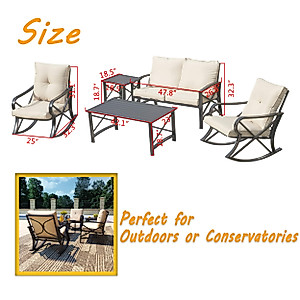 PatioFestival 5 PCS Metal Patio Furniture Conversation Set, Outdoor Patio Conversation Sectional Sets,Iron Steel Frame Loveseat Chair with Cushions, Coffee Table (5 PCS, Khaki)