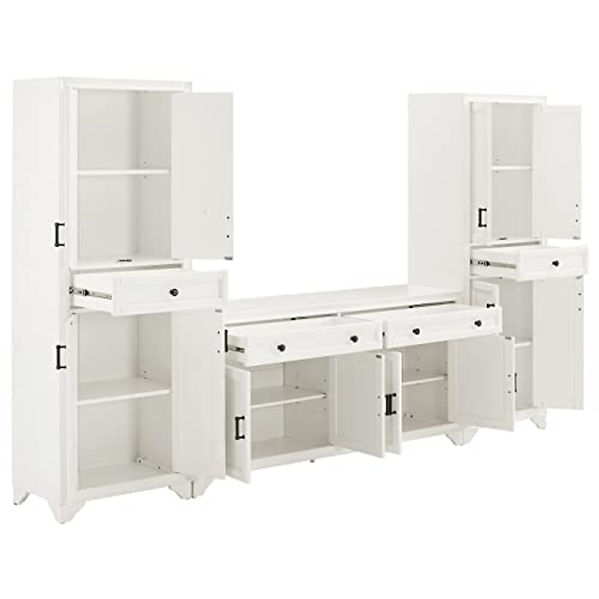 Crosley Furniture Tara 3-Piece Modern Farmhouse Sideboard Buffet Cabinet and Kitchen Storage Pantry Set, Distressed White