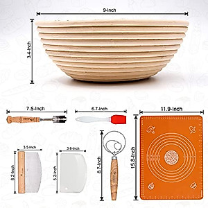 Liliadon 9 Inch Round Banneton Bread Proofing Basket (Set of 10)-Splinter Free Proofing Basket with All Bread Making Tools-Sourdough Bread Baking Supplies-Perfect Sourdough Starter kit For Bakers