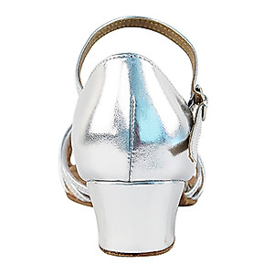 Very Fine Dance Shoes - Ladies Practice, Cuban Low Heel Ballroom Dance Shoes - 802-1.5-inch Heel and Foldable Brush Bundle - Silver Leather - 8