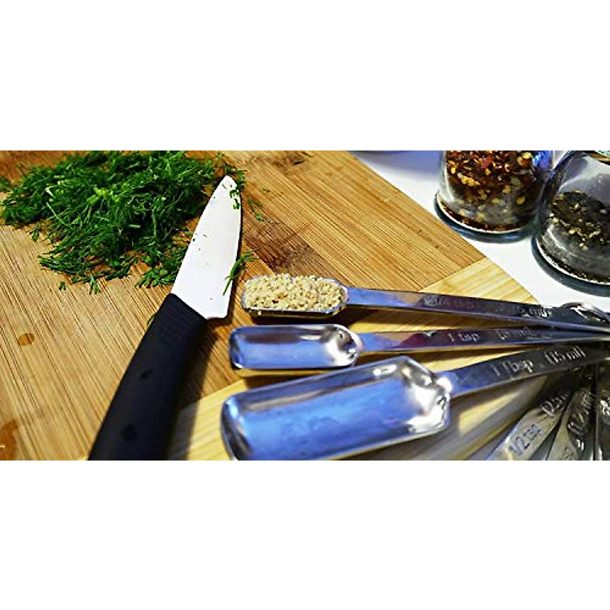 Heavy duty stainless steel metal measuring spoon for dry or liquid, suitable for seasoning pot, perfect for baking and cooking-professional quality, engraved in US and metric sizes (6 pieces)