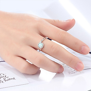 925 Sterling Silver Fire Opal Wedding Engagement Classical Solitaire Ring (Silver-Twisted, 7)