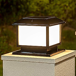 CraftThink LED Solar Post Light Outdoor, Minimalist Pillar Lamp Fixture with Square Acrylic Shade Remote Control 3 Light Sources Adjustable for Garden Yard Post Pole Pillar Landscape-Black 10" Wide