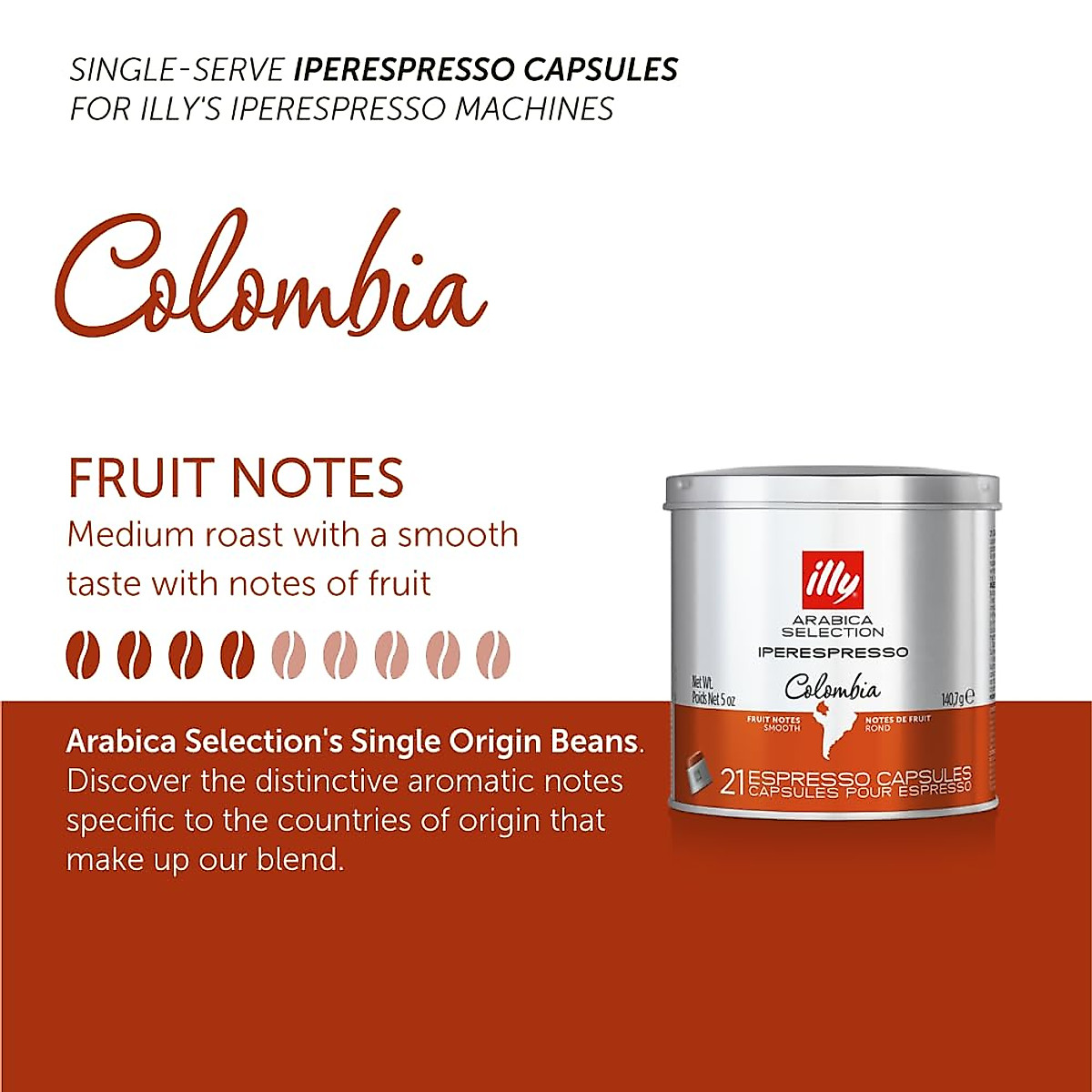illy Coffee iperEspresso Capsules - Single-Serve Coffee Capsules & Pods - Single Origin Coffee Pods – Colombia Medium Roast with Notes of Fruit - For iperEspresso Capsule Machines – 21 Count