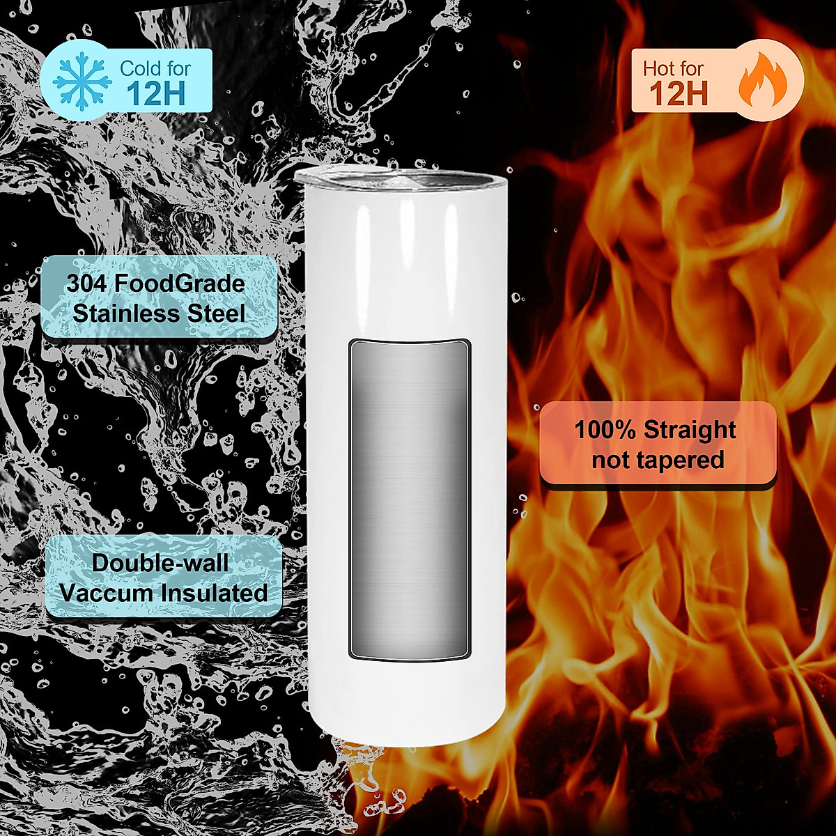 AGH Sublimation Tumblers Set of 25 Pack-20OZ Sublimation Blanks Straight Cup,Double Wall Vacuum Insulated Sublimation Tumblers with Straw,Polymer Coating for Heat Transfer