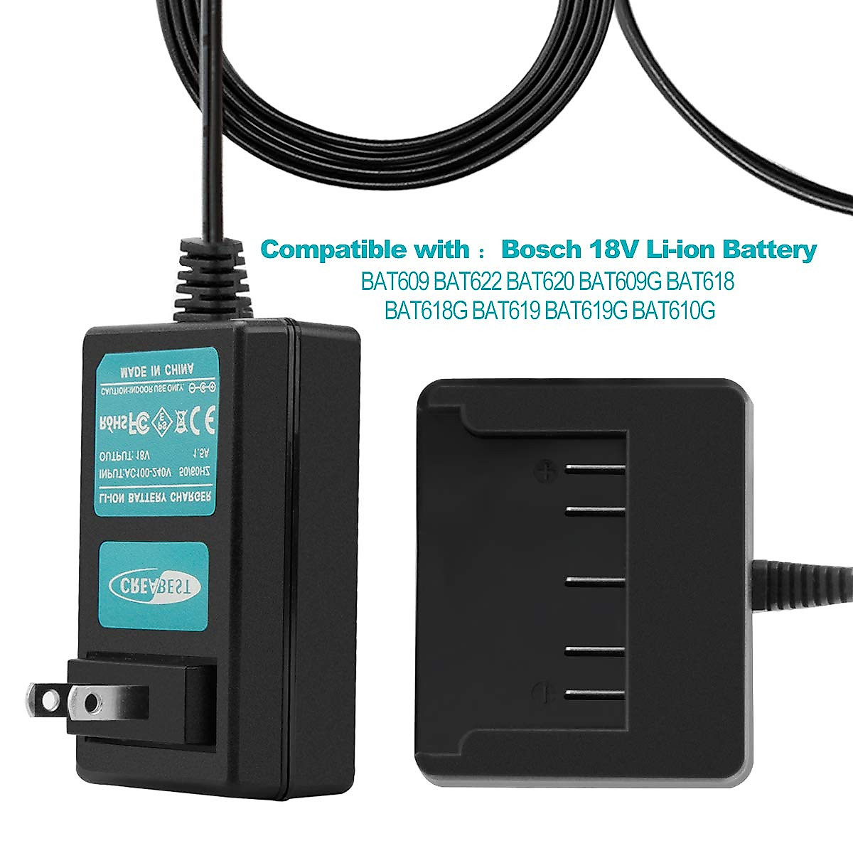 Creabest 18-Volt Lithium-Ion Battery Charger for Bosch BAT609 BAT622 BAT620 BAT609G BAT618 BAT618G BAT619 BAT619G BAT610G Slide-in Style Battery