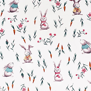 Scientific Sleep Cute Bunny Like Flower & Baby Carrot 100% Cotton Cozy 3 Pcs Twin Bed Sheet Set, Flat Sheet & Fitted Sheet & Pillowcase Natural Bedding Set (Rabbit, Twin)